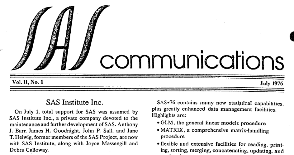 SAS Comms Vol. II #1 July 1976